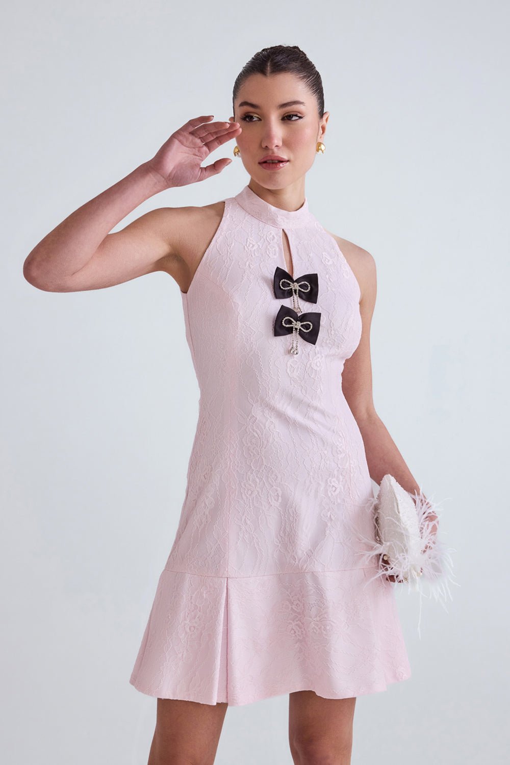 Halo Pink Lace Mini Dress – Zabella