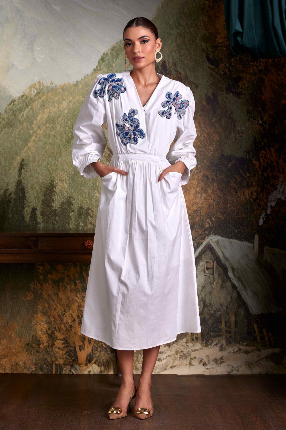 White Hand Embellished Dress – Zabella